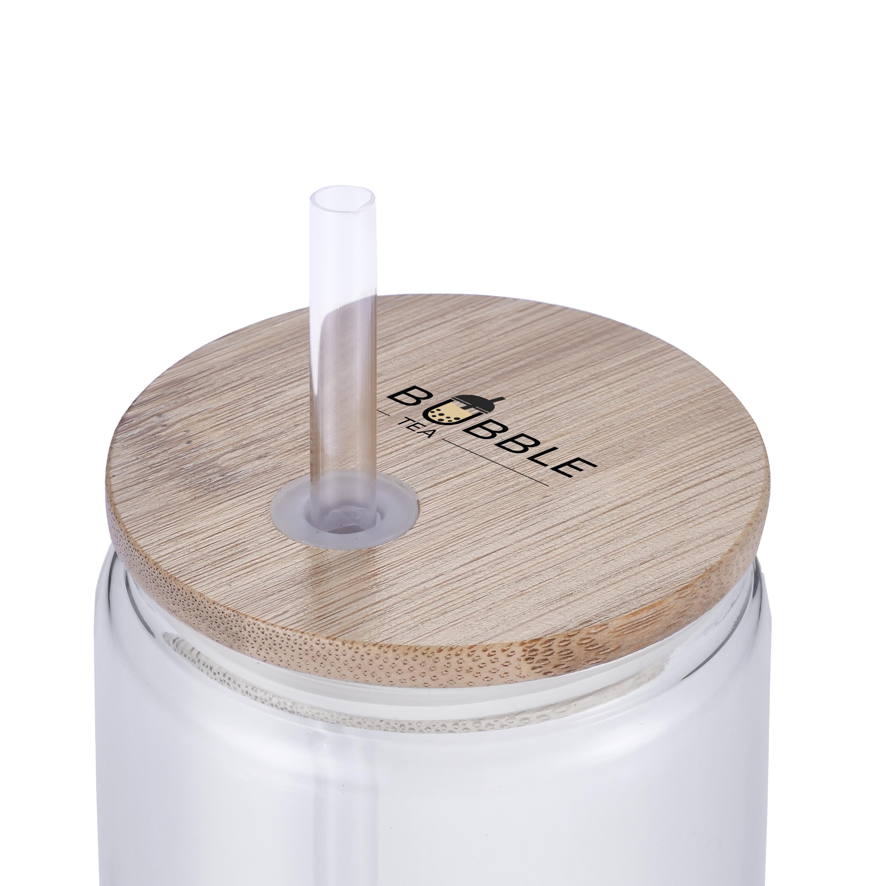 18 oz Can Glass with Bamboo Lid and Plastic Straw | tekweld.com